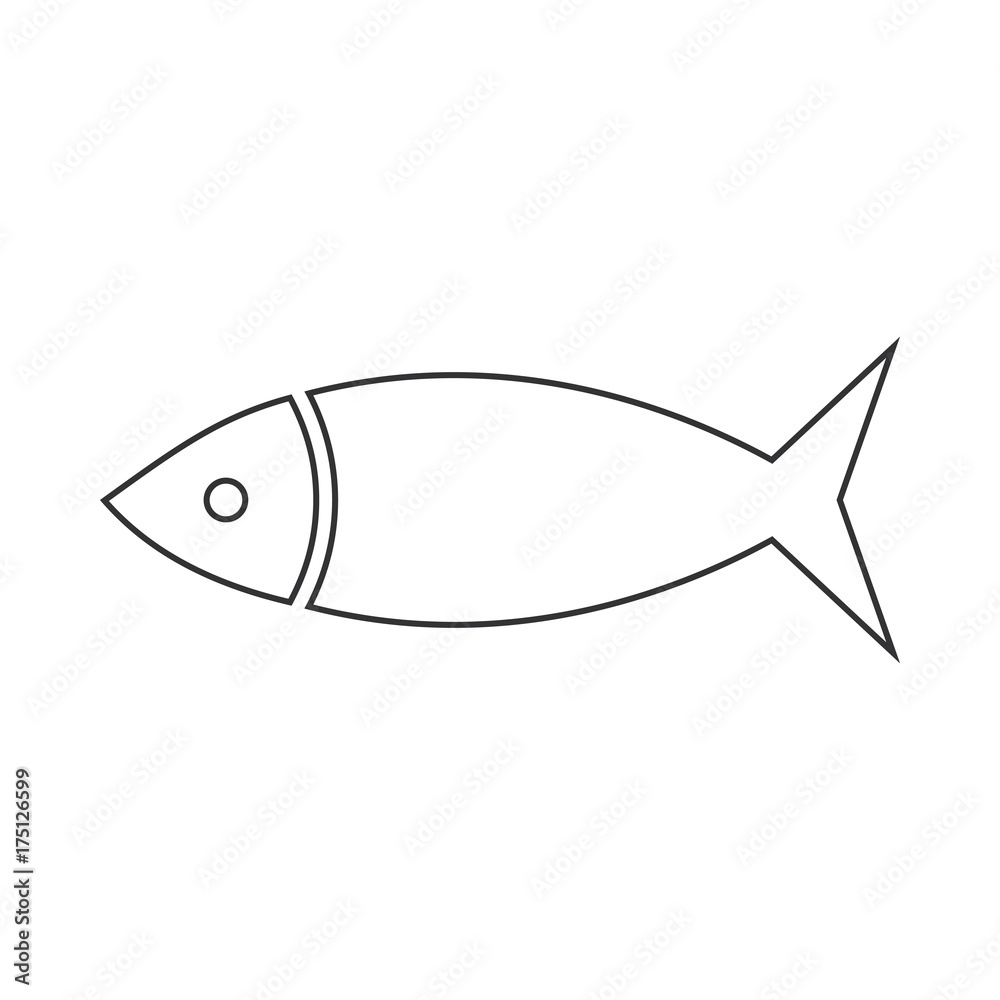 fish icon, symbol, pictogram, sign - black and white, outline - cute ...
