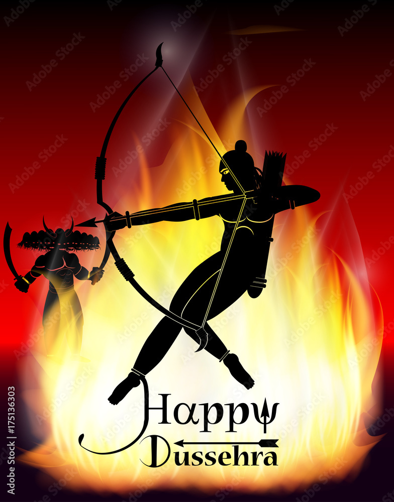 eps 10 vector Happy Dussehra illustration. Silhouette of God Rama ...