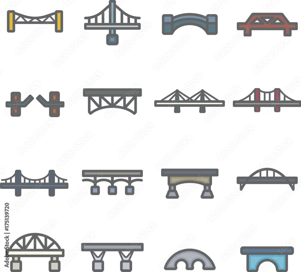 Bridge line icon set vector Stock Vector | Adobe Stock