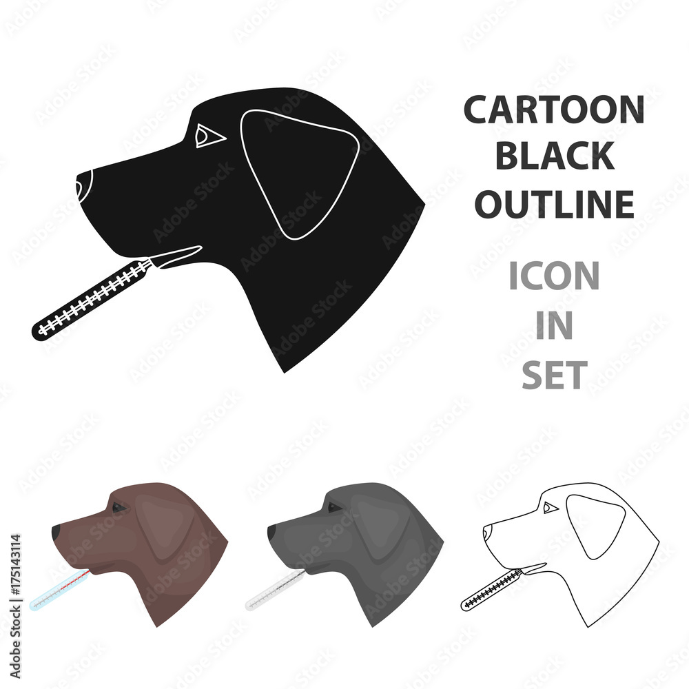 Dog with thermometer icon in cartoon style isolated on white background ...