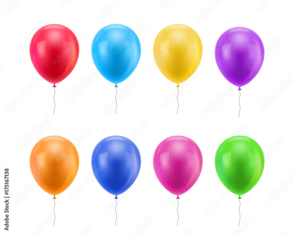 Colorful realistic ballons. Colored balloons of realistic set on a ...