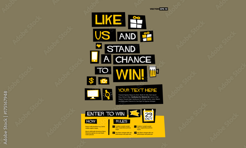 Like Us And Stand A Chance To Win! (Flat Style Vector Illustration ...