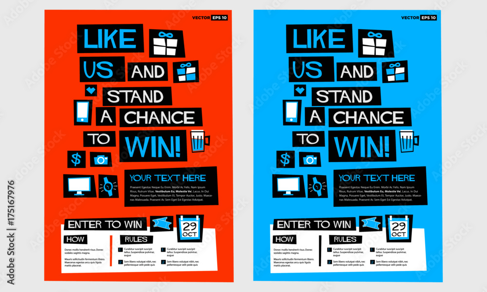 Like Us And Stand A Chance To Win! (Flat Style Vector Illustration ...