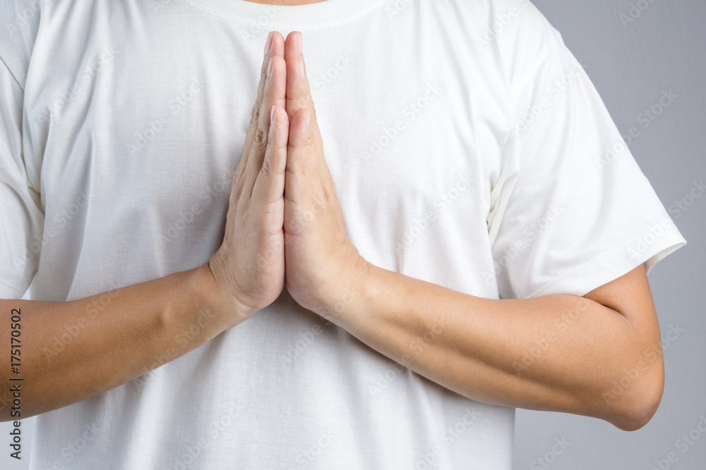 Hand making buddhist pray gesture or greeting culture, Wai, in Thailand ...