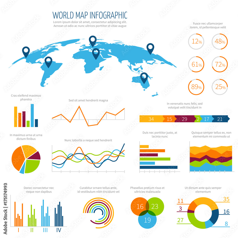 Modern infographic vector template with 3d world map and charts Stock ...