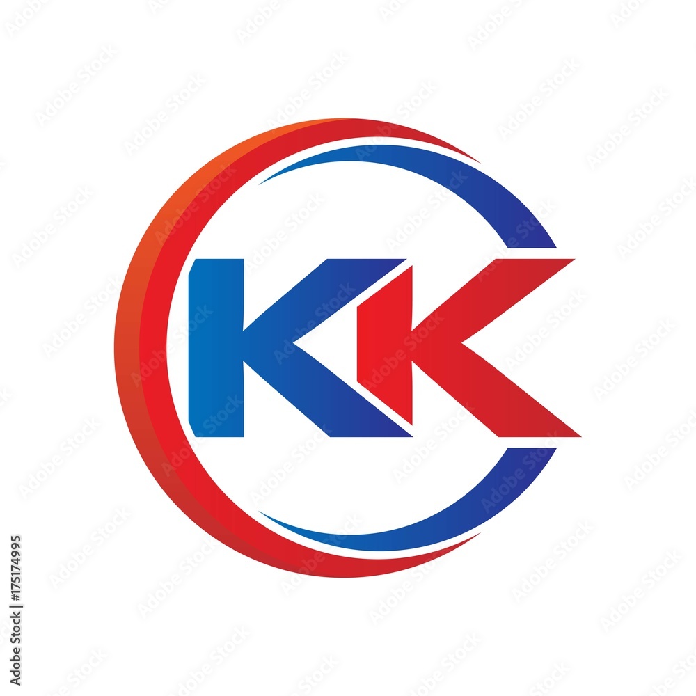 kk logo vector modern initial swoosh circle blue and red Stock Vector ...