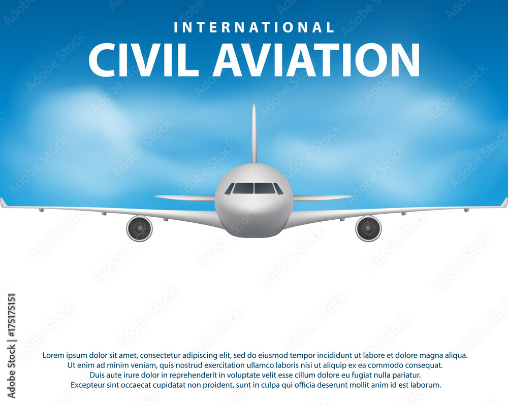 Banner, poster, flyer with Airplane background. Plane in blue sky ...