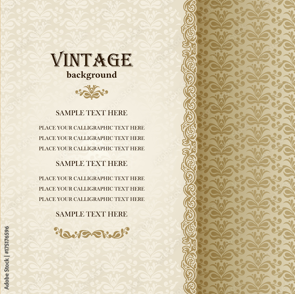 Vector Vintage Card Design, Layout of Cover with Ornamental Lace Border ...