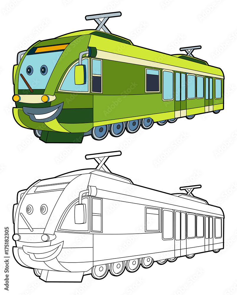 Cartoon fast electric train smiling - coloring page - illustration for ...