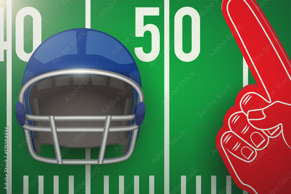 Posters of american football field and helmet with fan fingers. Sports ...