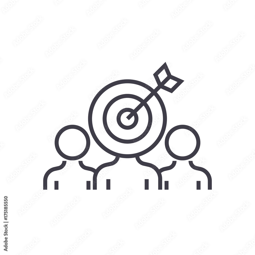 marketing audience engagement vector line icon, sign, illustration on ...