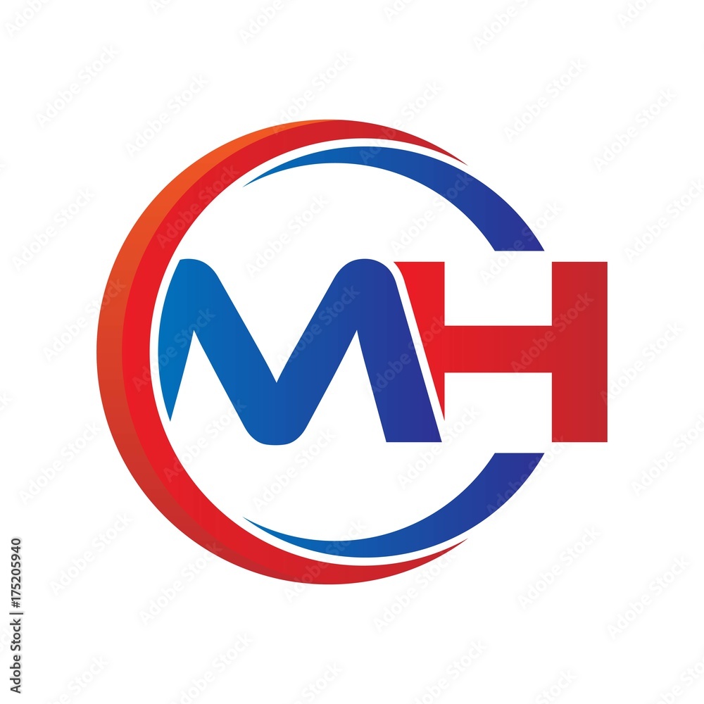 mh logo vector modern initial swoosh circle blue and red Stock Vector ...