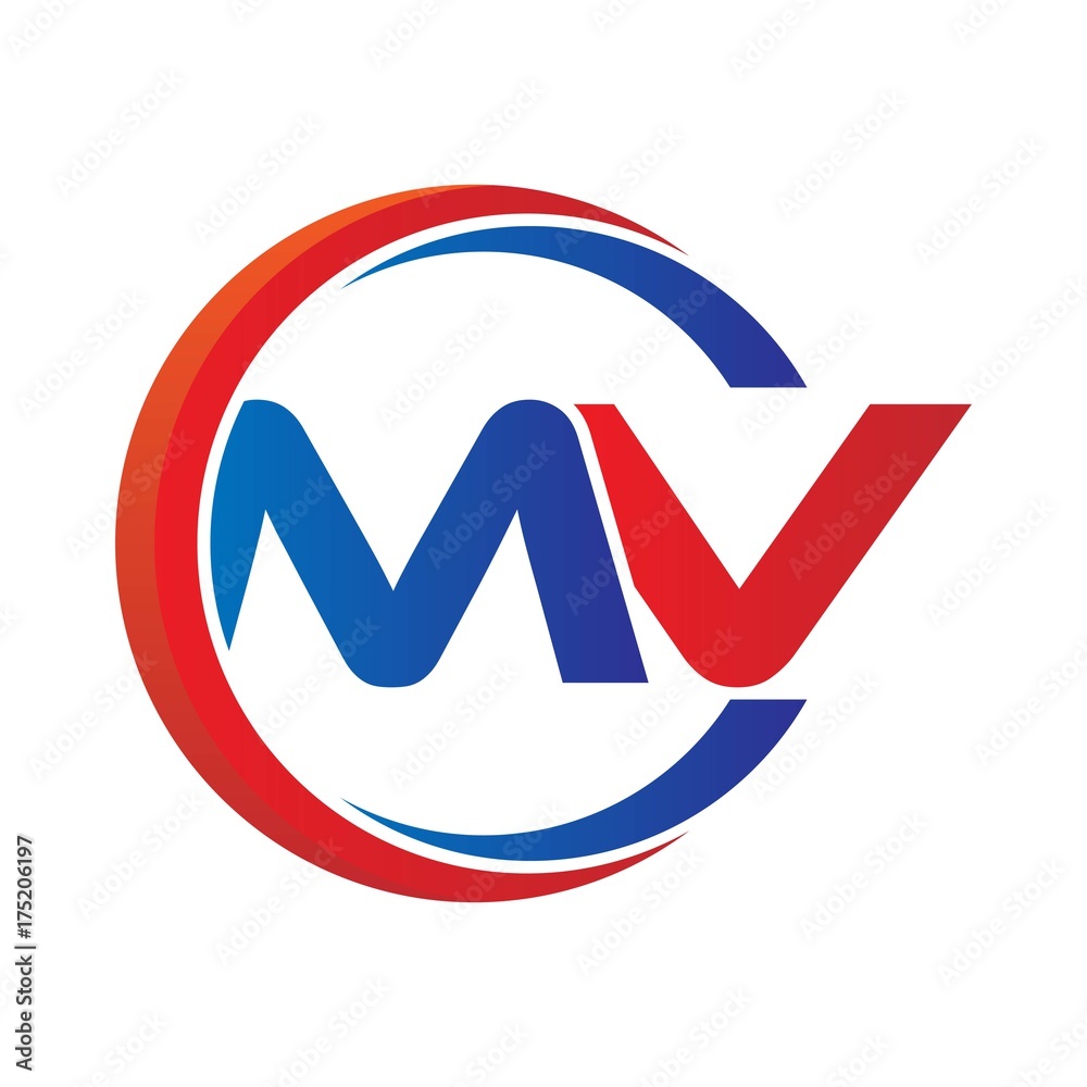 mv logo vector modern initial swoosh circle blue and red Stock Vector ...