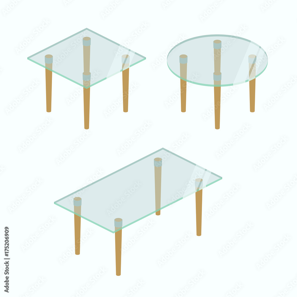 vector set of glass tables isometric. icons furniture table vector ...