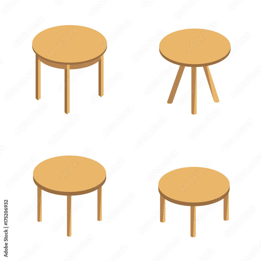 isometric vector set of round tables. round coffee table, small table ...
