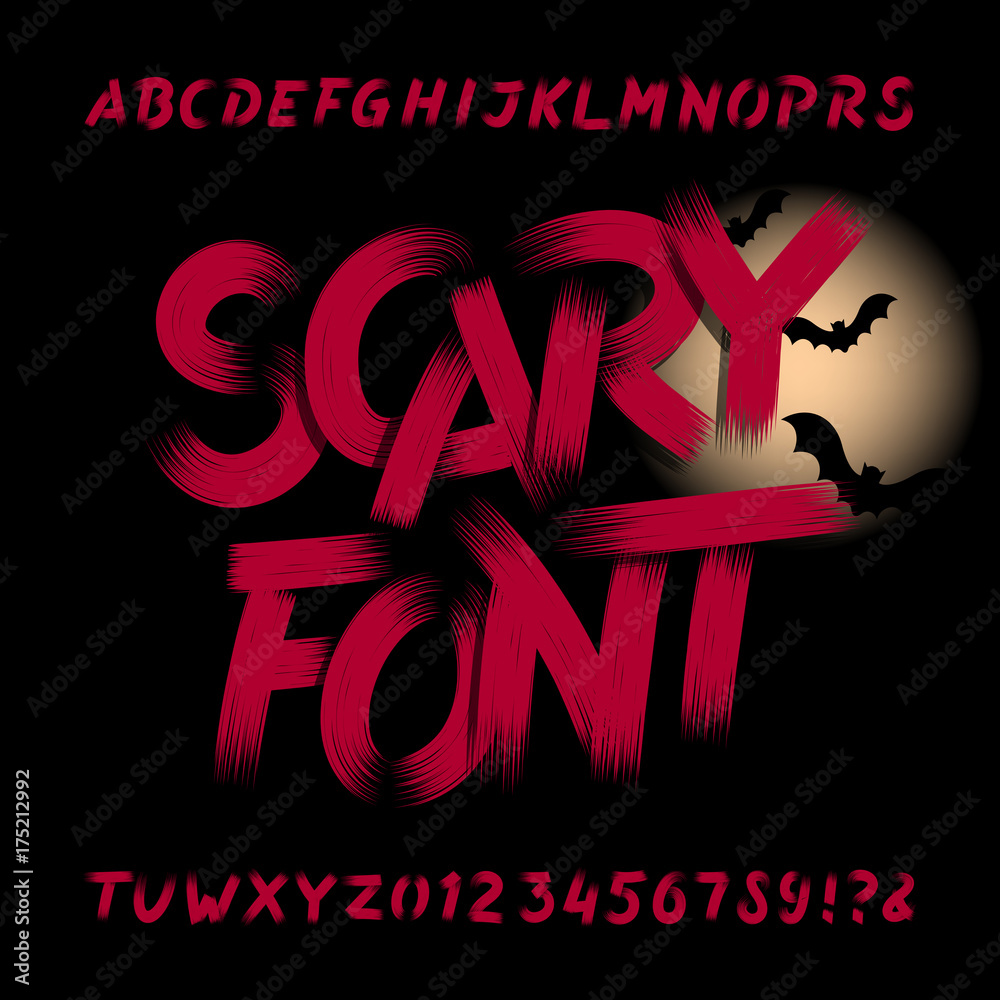 Scary alphabet font. Dirty letters, numbers and symbols. Hand drawn ...