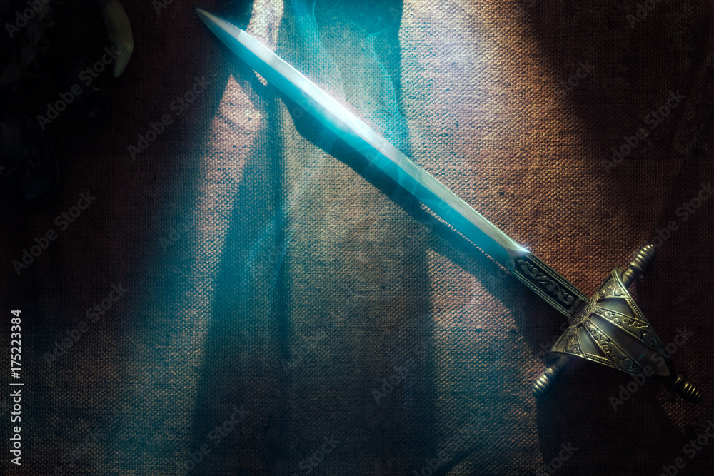 Vintage sword / View of vintage sword on dark background. Stock Photo ...
