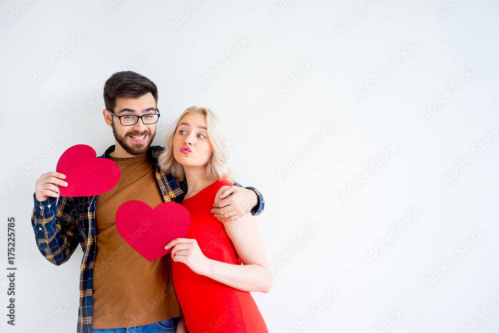 Couple with heart postcards Stock Photo | Adobe Stock