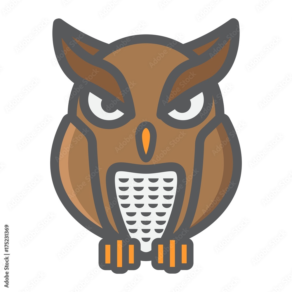 Owl filled outline icon, halloween and scary, animal sign vector ...