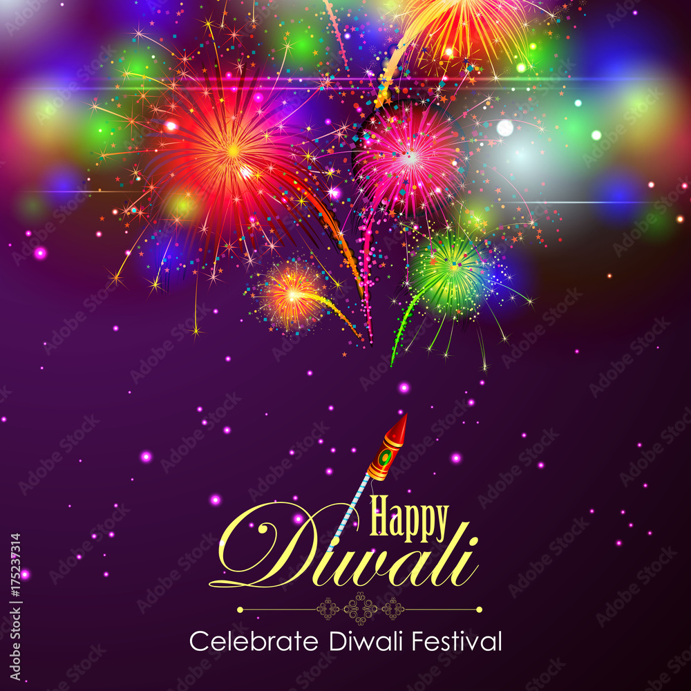 Firework in Happy Diwali night sky for India festival Stock Vector ...