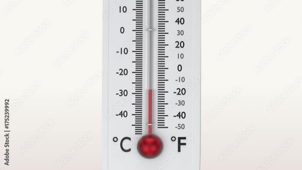 Temperature rises on thermometer with red mercury. Animation of ...