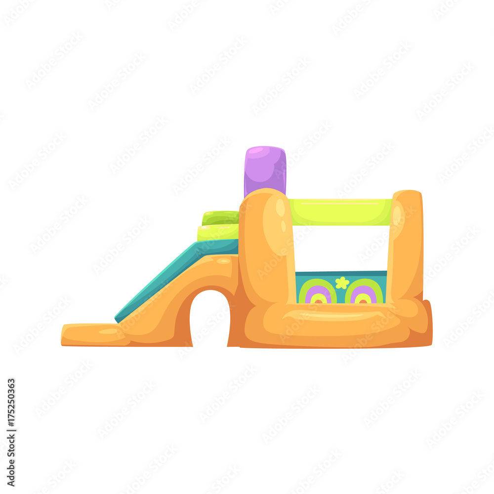 Inflatable bouncy castle in amusement park, side view vector ...