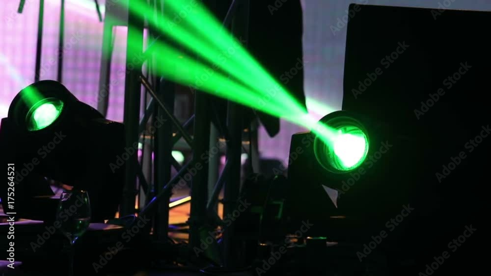 Stage lights at the concert with fog, Stage lights on a console ...