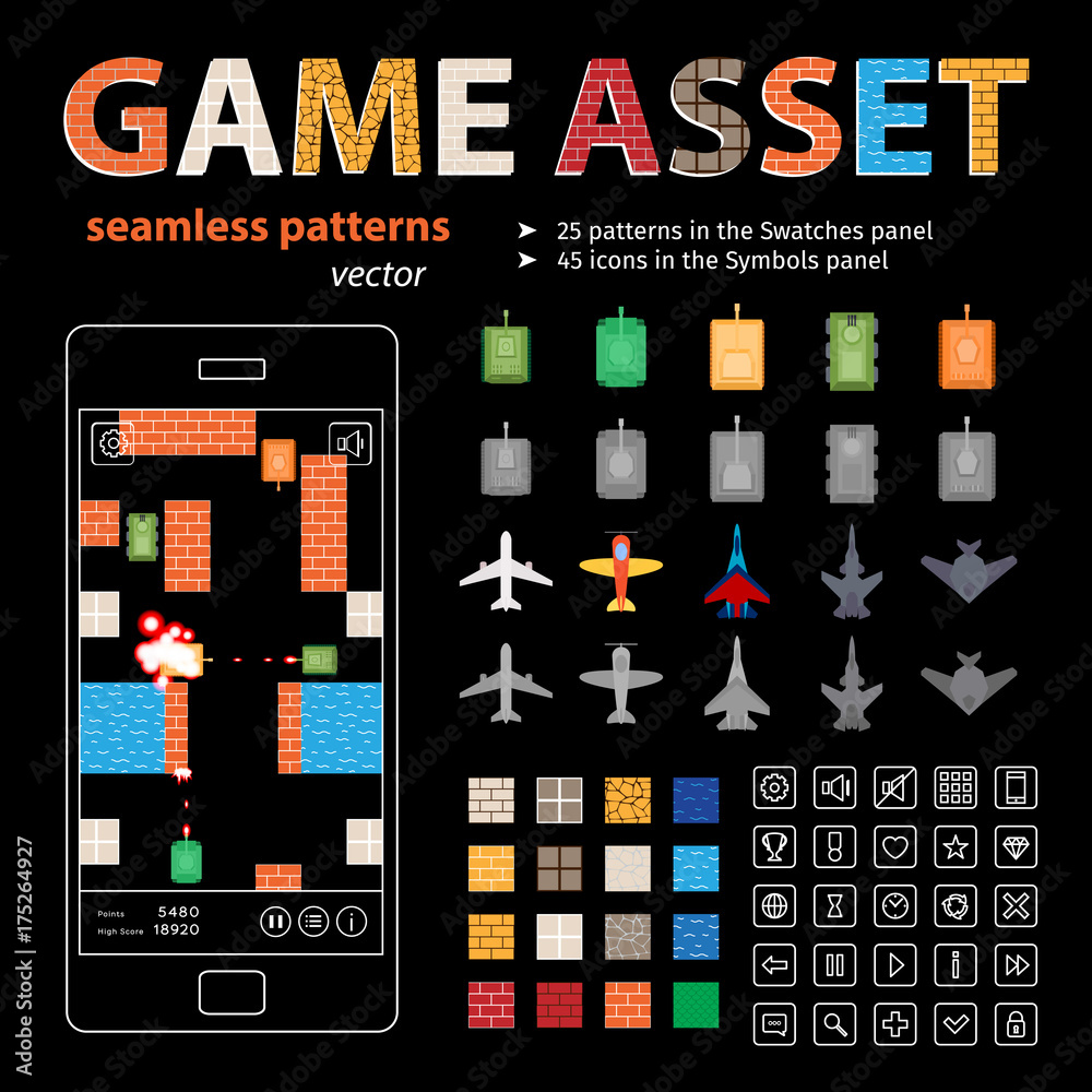 Game Asset Vector Seamless Patterns and Sprites Stock Vector | Adobe Stock