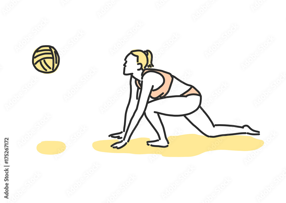Beach volleyball line drawing illustration in various poses. Stock ...