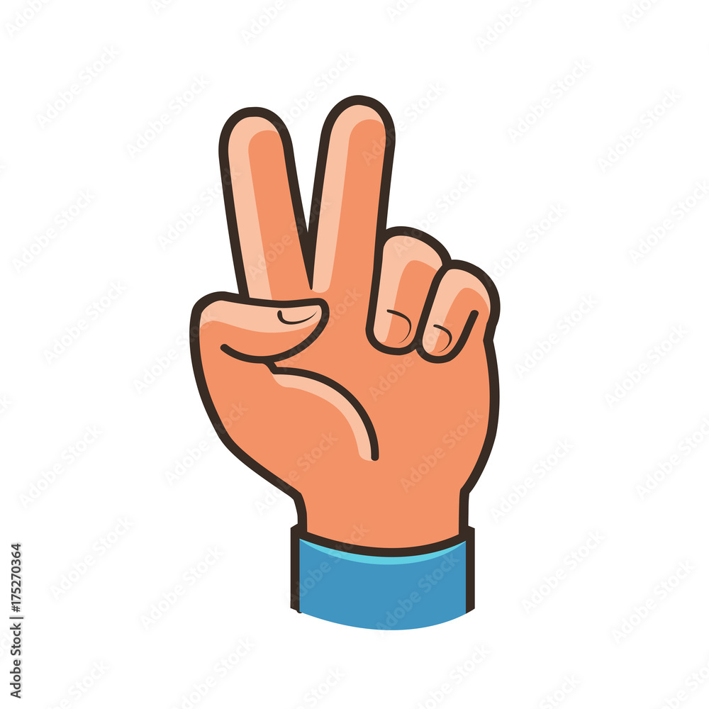 Victory sign, gesture. Two fingers raised up, peace, winning symbol or ...