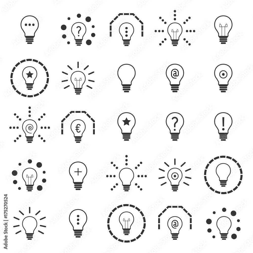set of 25 light bulb icons, symbols, pictograms, signs - perfect for ...