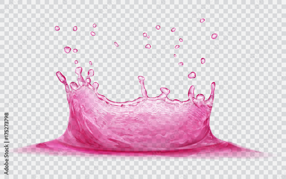Transparent water crown with water drops. Splash of water in pink ...