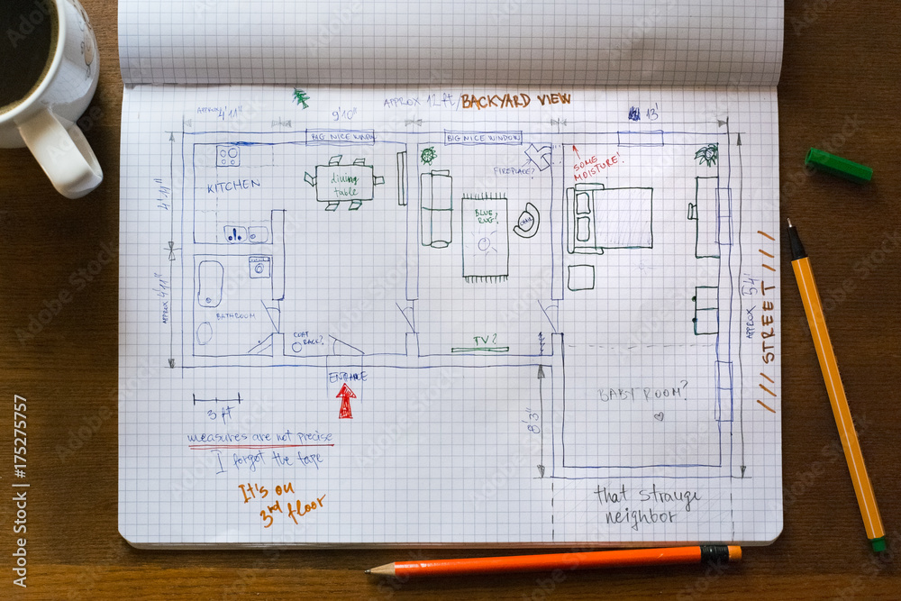 Floor plan sketch of our dream house Stock Photo | Adobe Stock