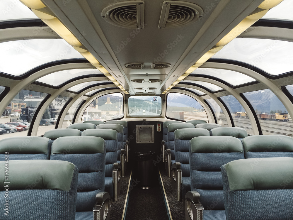 Sky dome and seats on travelling train Stock Photo | Adobe Stock