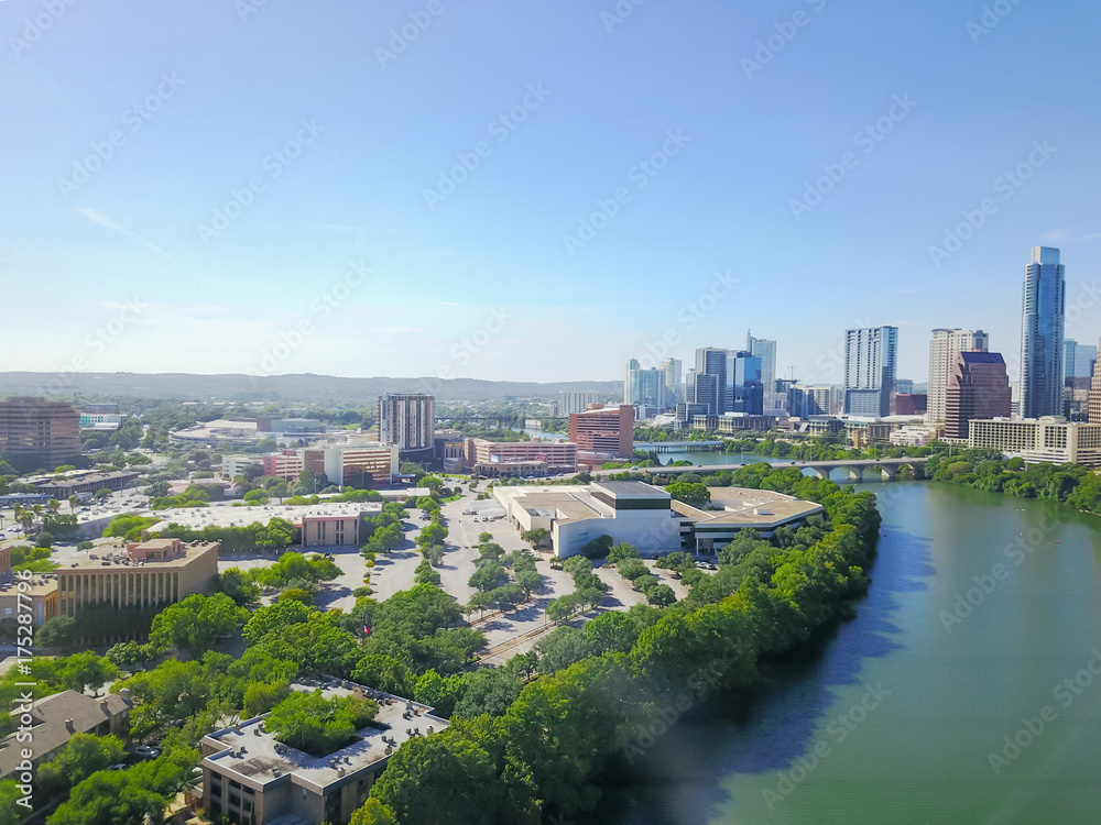 Aerial view Austin state capital of Texas, USA with downtown skyscraper ...