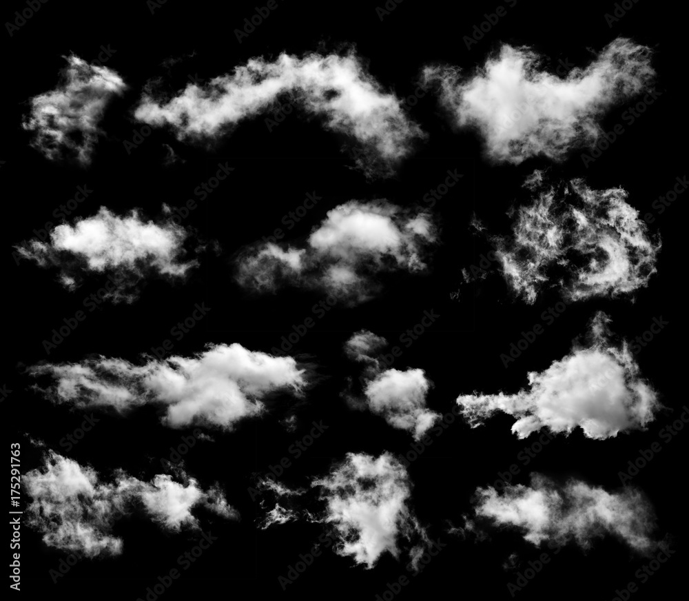 Set of clouds on black background Stock Photo | Adobe Stock