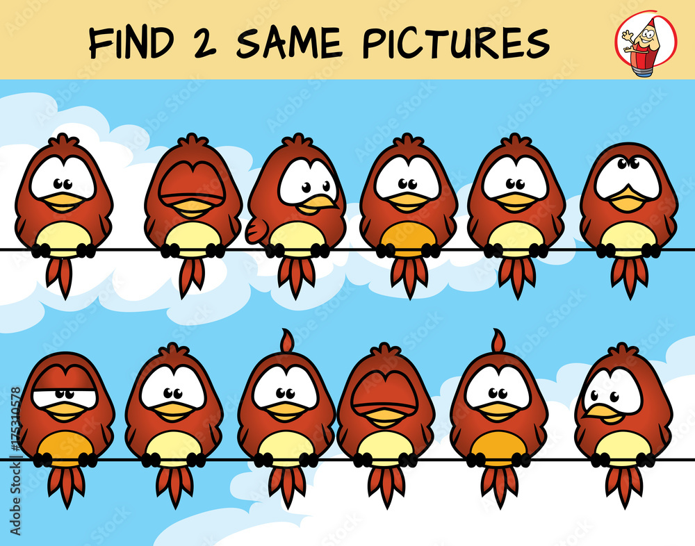 Find two the same birds on the picture. Educational matching game for ...