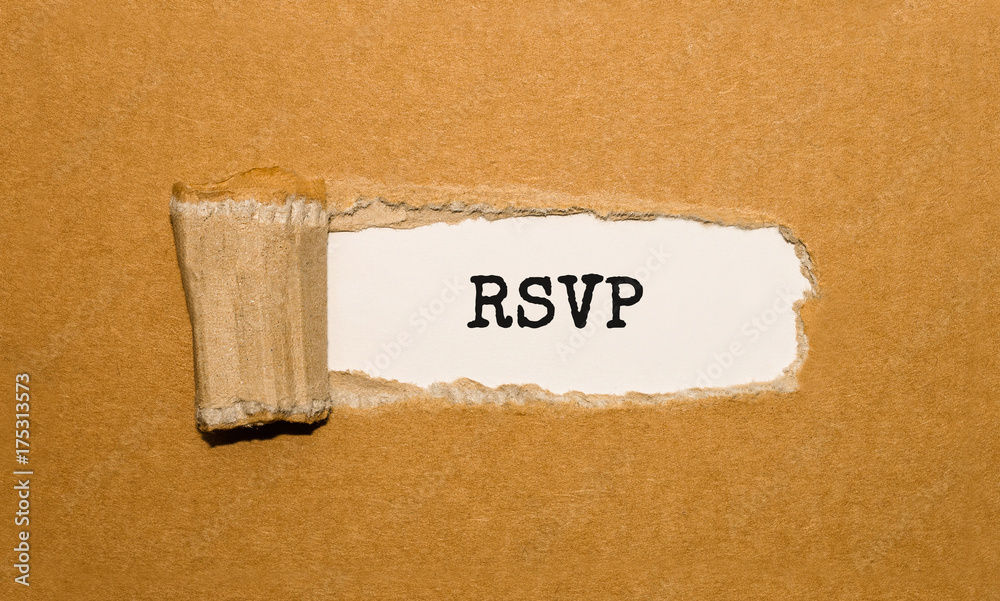 The text RSVP appearing behind torn brown paper Stock Photo | Adobe Stock