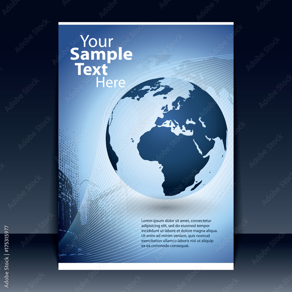 Blue Business Flyer Vector Design with Earth Globe on World Map and ...