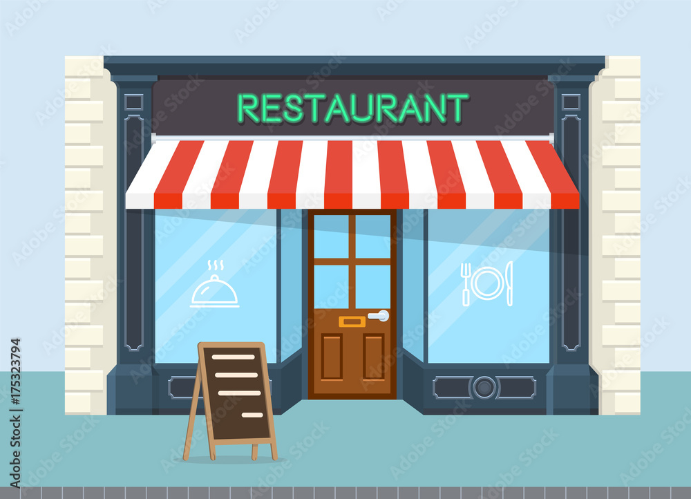 Facade of restaurant vector flat design Stock Vector | Adobe Stock