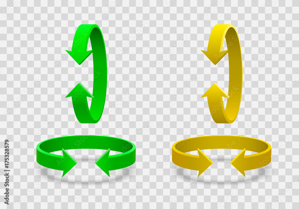 Arrow rotation 3d art info green yellow color on a transparent ...