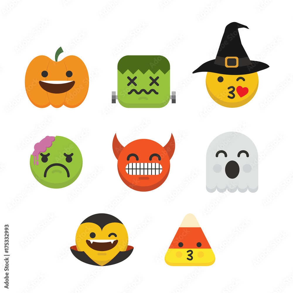 Set of emoji halloween emoticon character faces. Stock Vector | Adobe Stock
