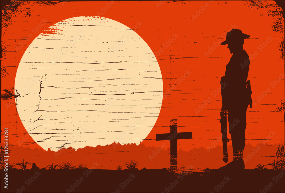 Silhouette of soldier paying respect at the grave, vector Stock Vector ...