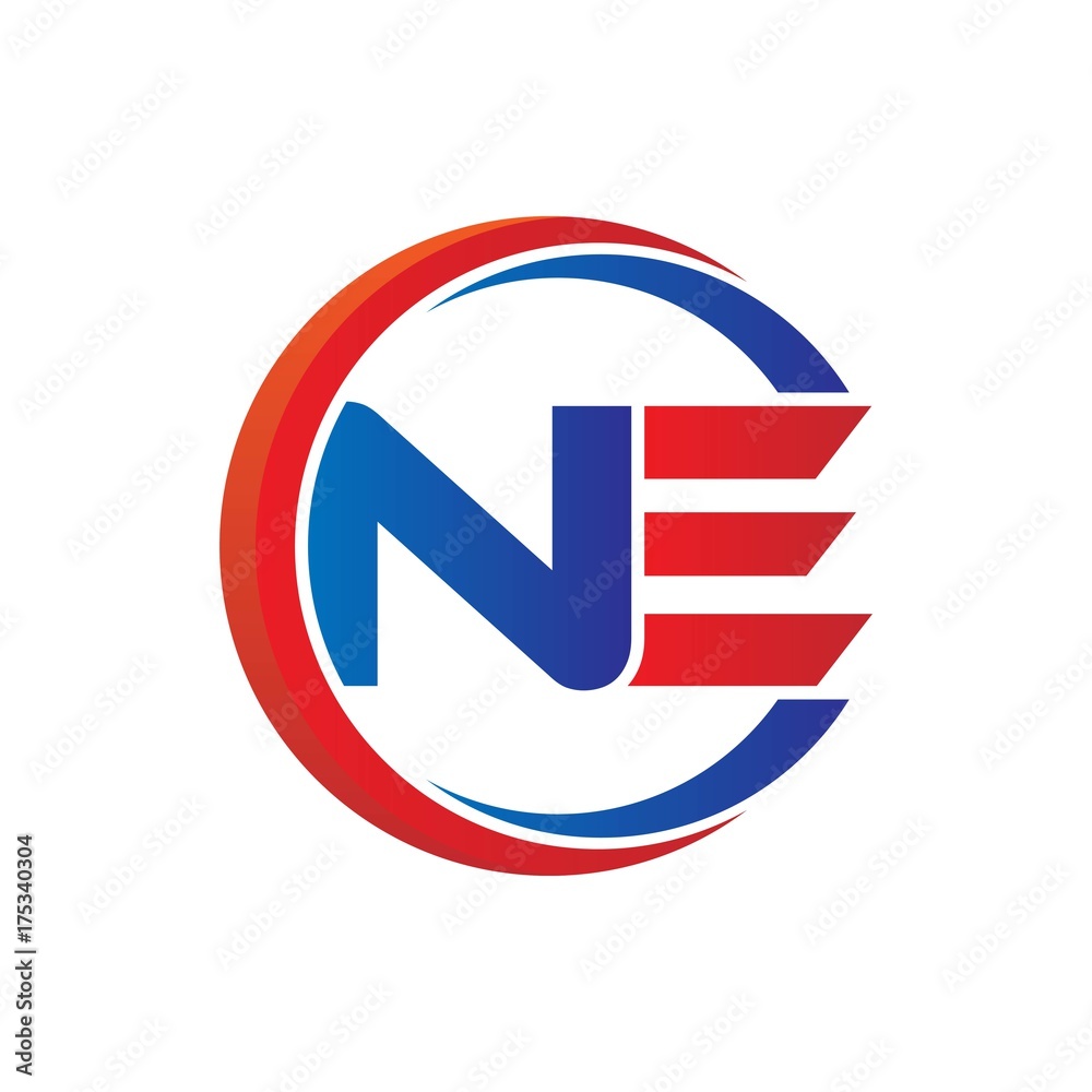 ne logo vector modern initial swoosh circle blue and red Stock Vector ...