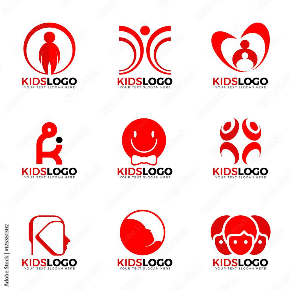 Red child kids logo sign vector set design Stock Vector | Adobe Stock