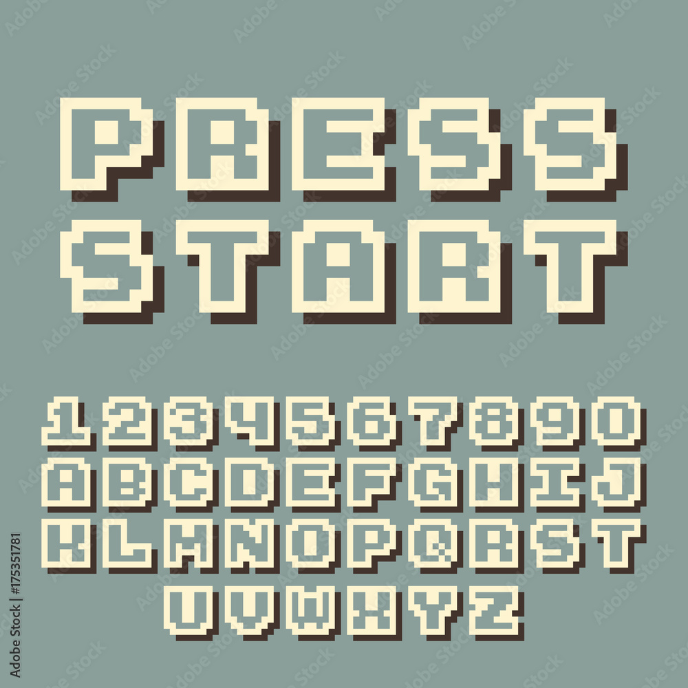 3d Pixel Video Game 8 Bit Font Poster Typeface With Shadow 3d Effect
