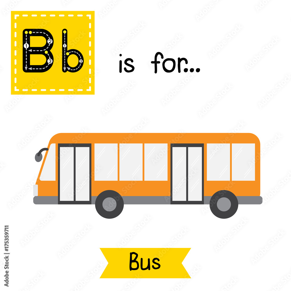 Letter B cute children colorful transportations ABC alphabet tracing ...