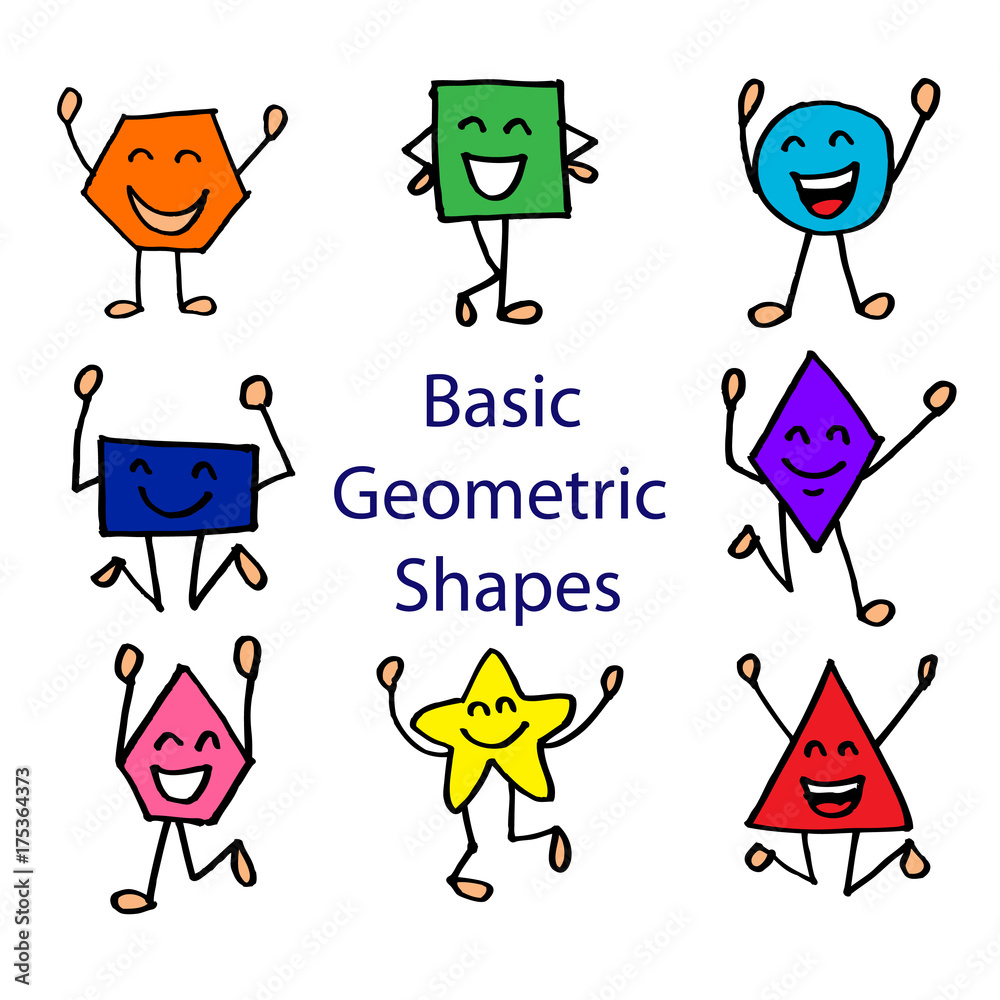 Basic Geometric Shapes with Cute Cartoon Face Stock Illustration ...