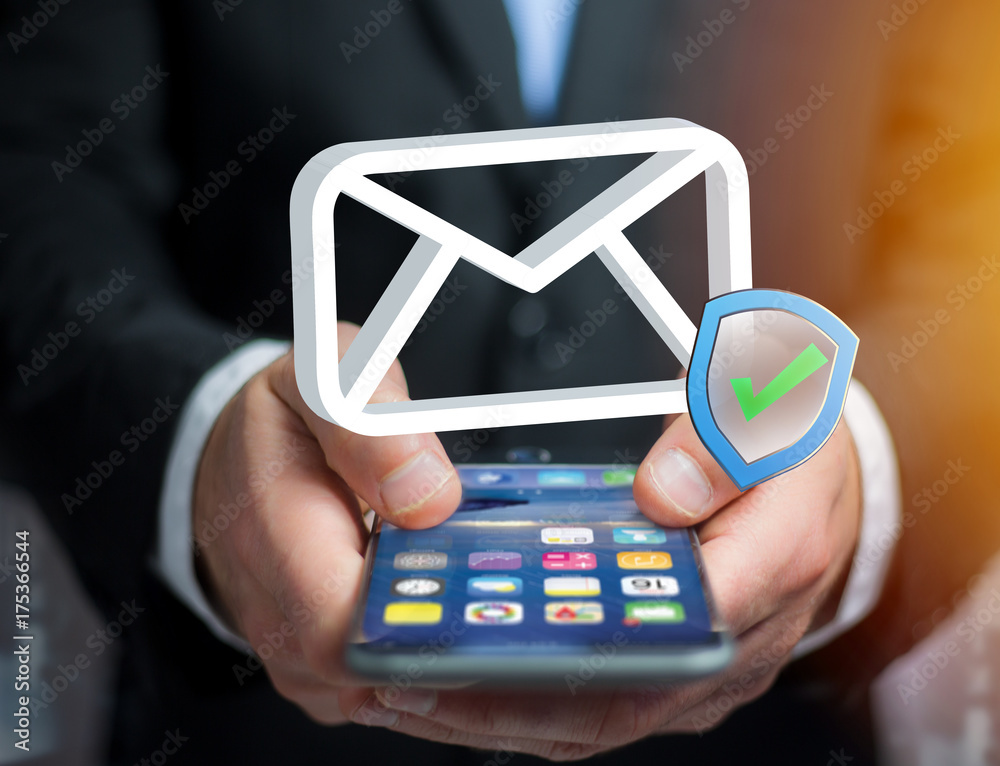 Approved and verified Email symbol displayed on a futuristic interface ...