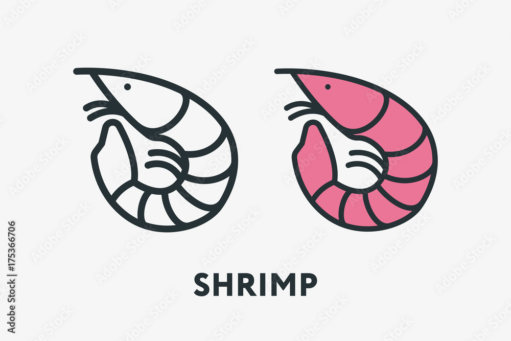Shrimp Prawn Seafood Minimal Flat Line Outline Colorful and Stroke Icon ...